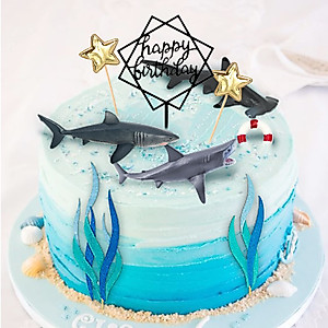 MEMOVAN Shark Cake Toppers 9pcs, Shark Birthday Cake Cupcake Topper Mini Toy Figurines, Shark Cake Decoration for Under the Sea Ocean Shark Underwater Theme Birthday Baby Shower Party Supplies