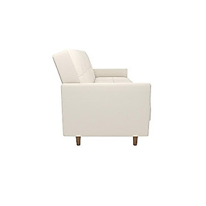 DHP Andora 76 Inch Futon Sofa Bed in Faux Leather, Modern Upholstered Couch Sleeper with Button Tufted Back and Seat, White