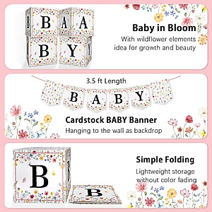 Heboland Wildflower Baby Shower Decorations Baby Boxes with Letters, 4 Pcs Baby in Bloom Thickend Cardstock Blocks Baby Banner, Box Clear Stickers for Girls Party Decor