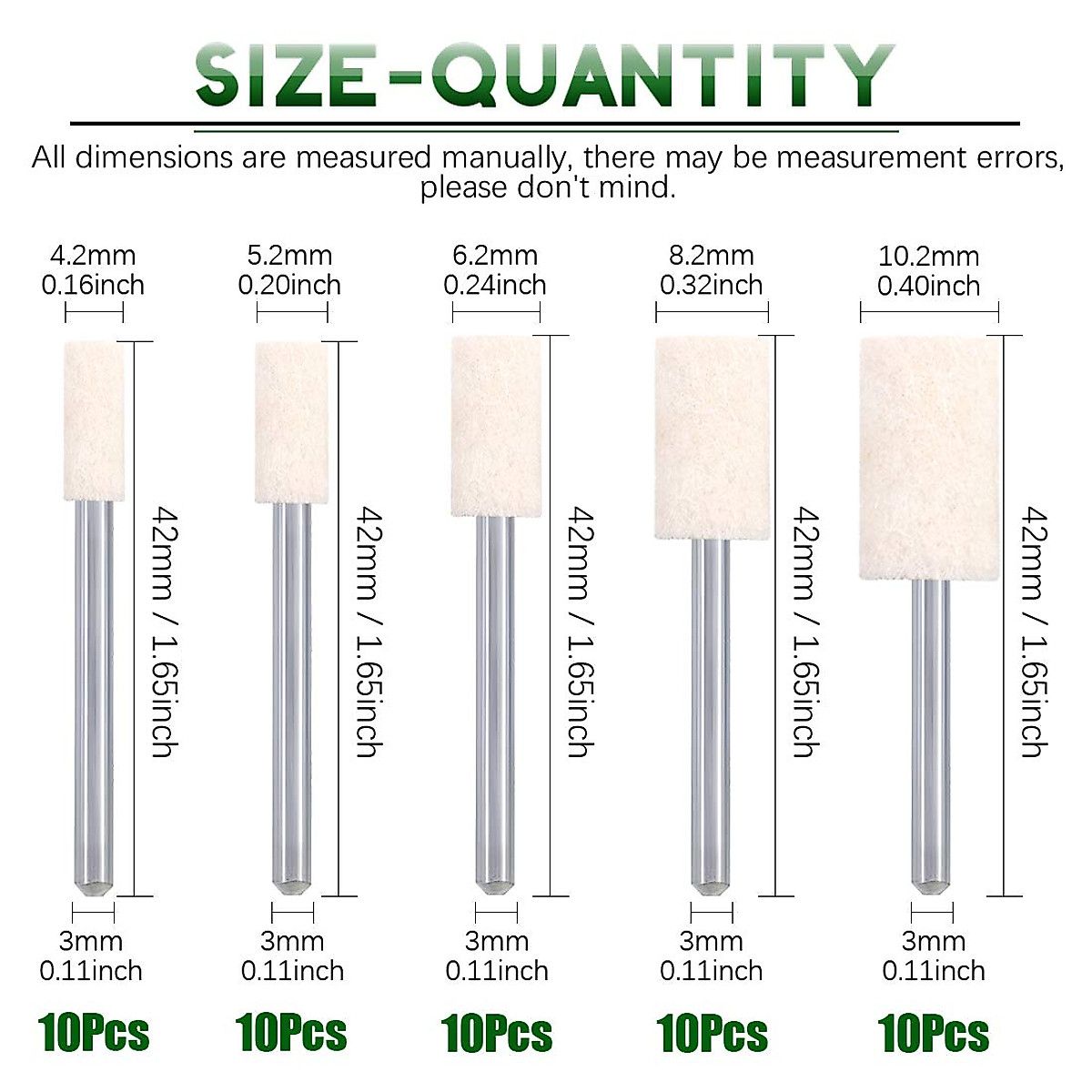 Keadic 100pcs Multifunctional Wool Felt Polishing Bits Mandrel Mounted Grinding Buffing Accessories Attachment Set - 1/8 Inch Shank