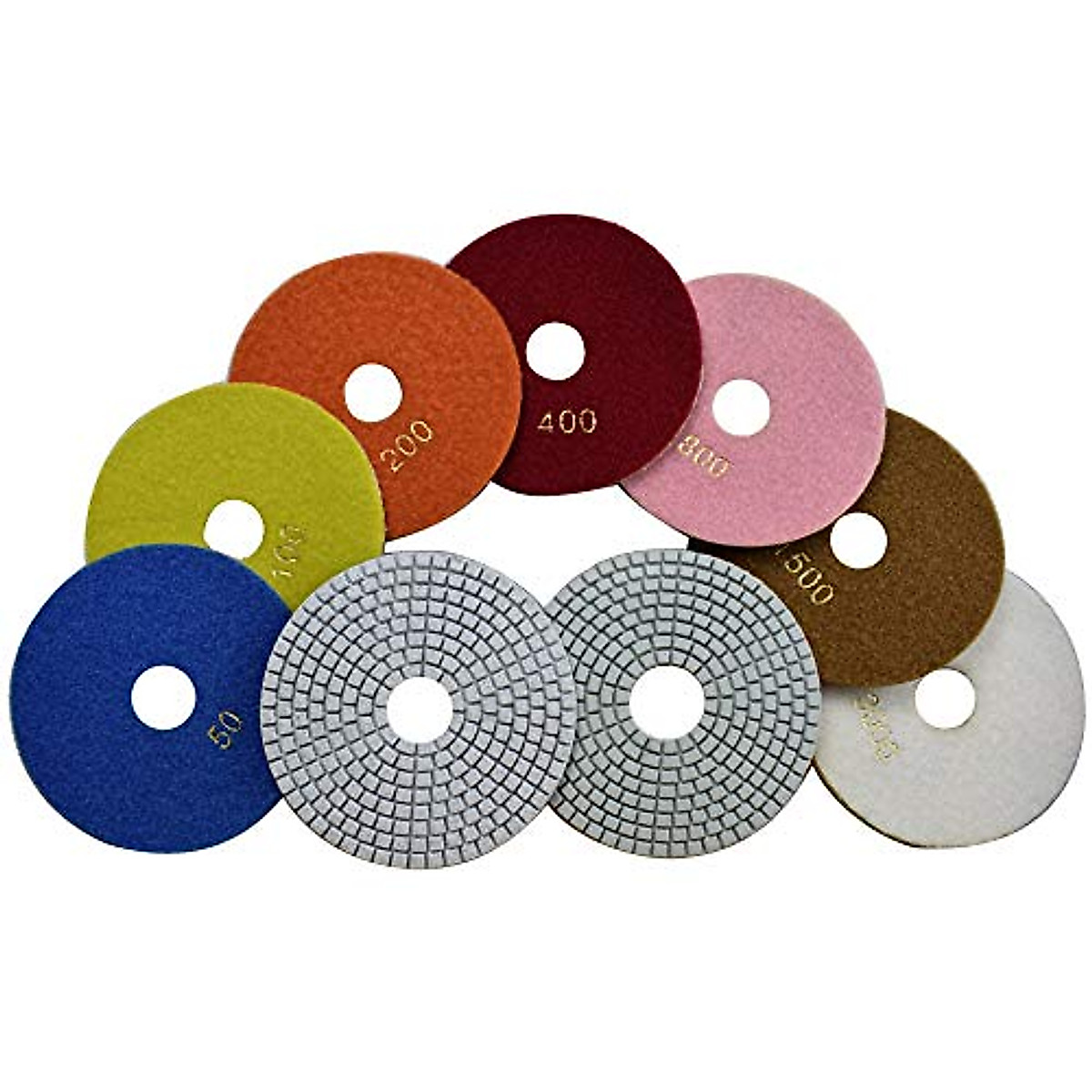 Konfor 5 Inch Wet Diamond Polishing Pads - 7 Piece Set for Marble Granite Concrete Countertop Glass Engineered Stone