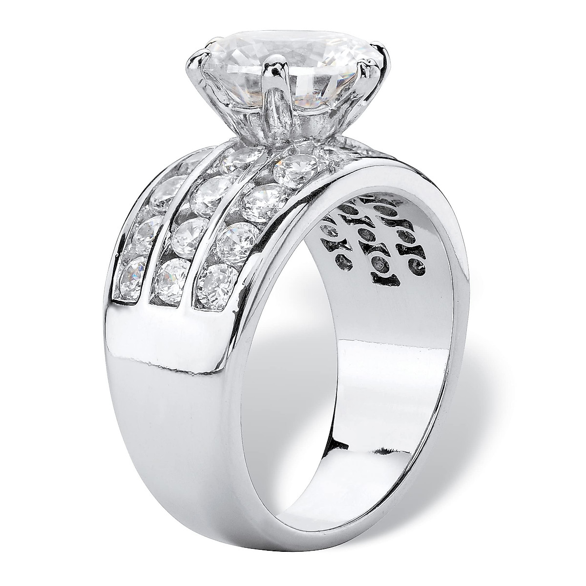 PalmBeach Platinum-Plated Round Cubic Zirconia Channel Set Ring Sizes 6-10 Size 6