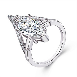 925 Sterling Silver Creative Sparkling Teardrop Shaped Sparkling Diamond Ring AAA Cubic Zirconia Promise Ring CZ Teardrop Halo Ring Eternity Engagement Wedding Rings Women's Ring Size 6-10 588 (10)