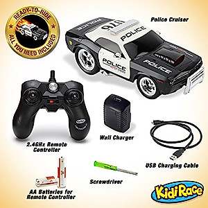 KidiRace Remote Control Police Car Toy with Lights and Sirens for Boys - Rechargeable Cop Car - Durable RC Police Car Toy for Kids 3 Years and Up