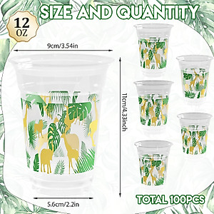 ZCPTZ 100 Pcs Jungle Safari Animals Cups 12oz Wild Animals Theme Party Disposable Plastic Cups for Jungle Safari Animals Birthday Party Supplies Baby Shower Decorations