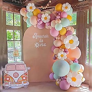 Beliueyes Daisy Balloon Garland Arch Kit 140Pcs Macaron Purple Green Nude Yellow Party Decorations for Boho Two Groovy Birthday Baby Shower Flower Decor