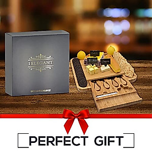 Bamboo Cheese Board & Cutlery Set - Large Charcuterie Board Set Cheese Platter with Slide-Out Drawer - House Warming Gifts New Home, Anniversary Wedding Gifts for Couples, & Cool Bridal Shower Gifts