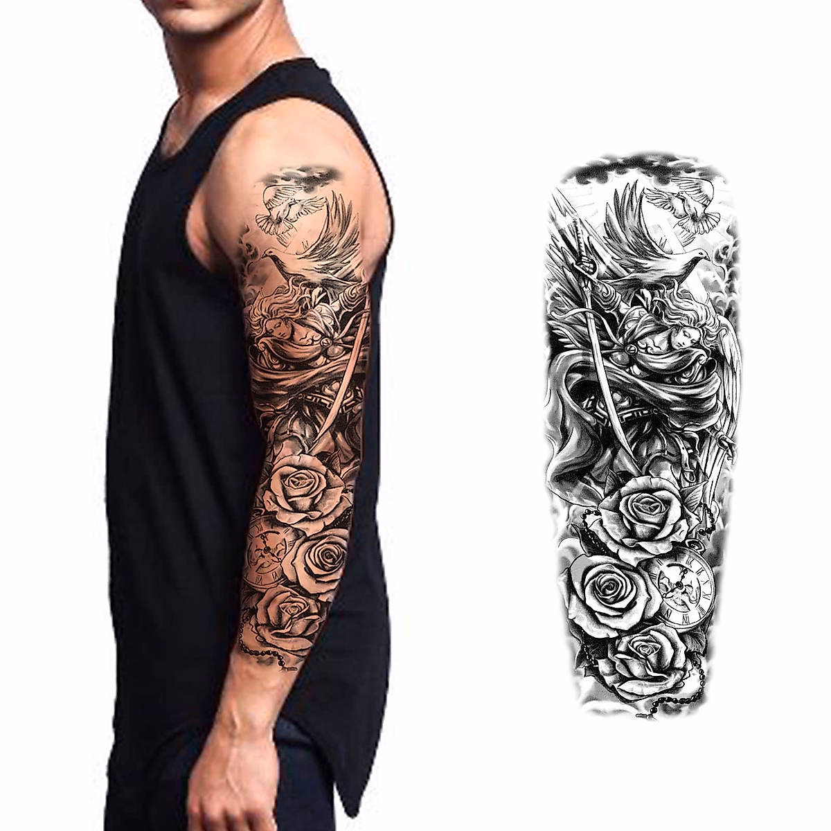 19Pcs Wolf Scorpion Full Arm Half Sleeve Fake Temporary Tattoo Sticker For Man