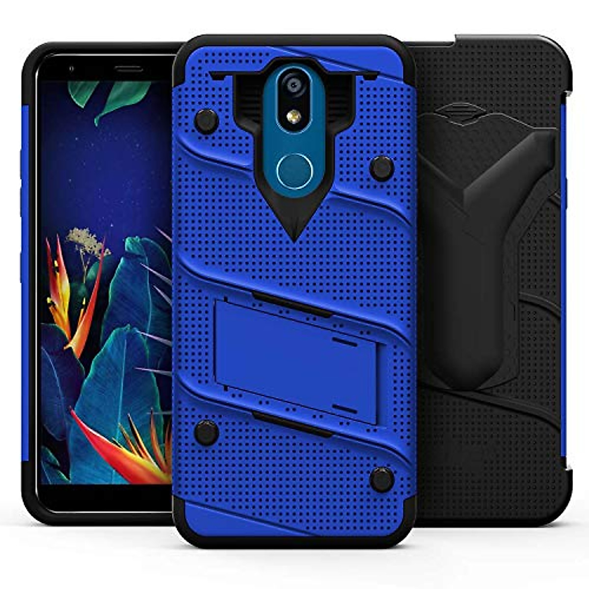 ZIZO Bolt Series LG K40 Case | Military-Grade Drop Protection w/ Kickstand Bundle Includes Belt Clip Holster LG Harmony 3 Blue