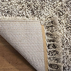 SAFAVIEH Pro Luxe Shag Collection Accent Rug - 4' x 6', Grey & Cream, Boho Tassel Design, Non-Shedding & Easy Care, 2.4-inch Thick Ideal for High Traffic Areas in Foyer, Living Room, Bedroom (PLX432F)