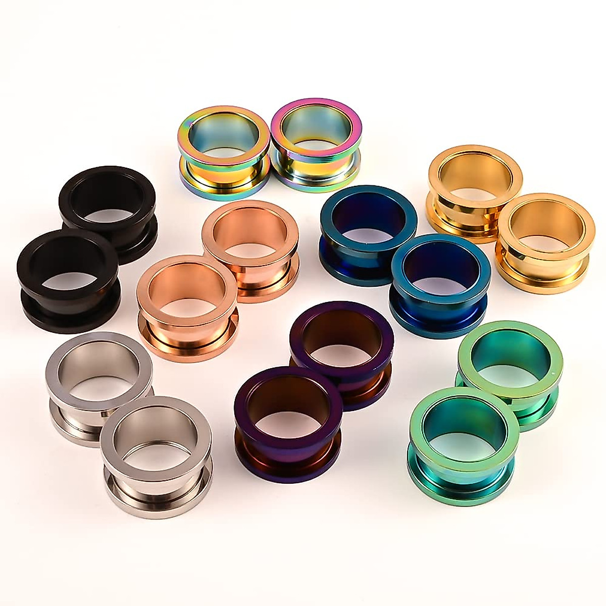 DOEARKO Set of 16 pcs 316 Stainless Steel Ear Plugs Large Gauges Stretching Screw Fit Tunnels Gauge 2g - 1 inch (12mm(1/2"), 8 pair)