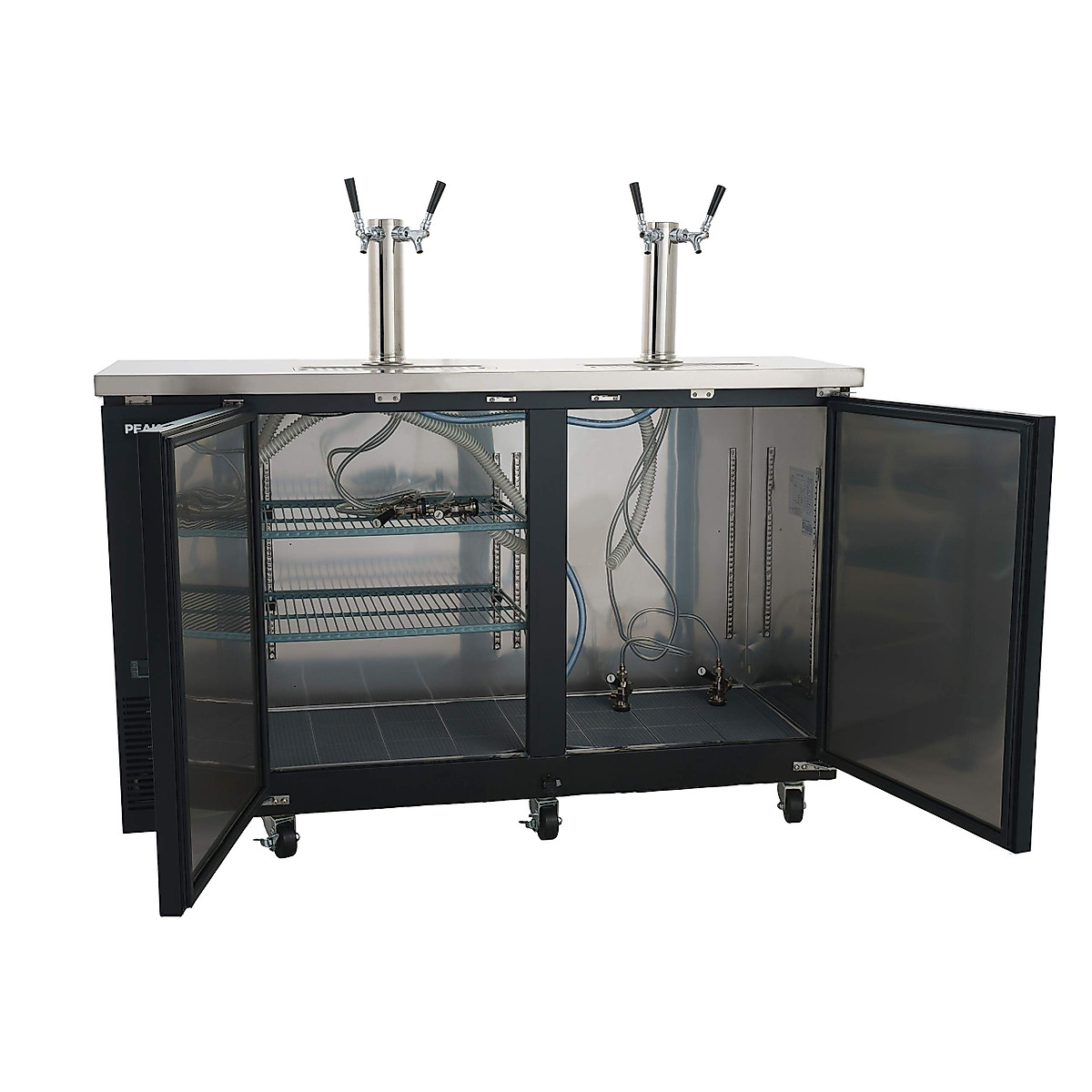 PEAKCOLD 2 Door, 4 Tap Commercial Beer Dispenser - Double Tower Keg Cooler - Kegerator; 60" W