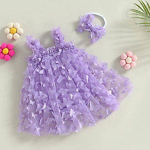 Baby Rompers Girl Princess Dress Ruffle Mesh Butterfly Tulle Tutu Dress Photograph Outfit Summer Clothtes Birthday (A Purple, 3-6 Months)