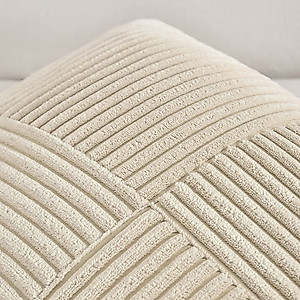 Fancy Homi Tan Lumbar Decorative Throw Pillow Covers 12x20 Inch for Living Room Couch Bed Sofa, Boho Home Decor, Soft Striped Corduroy Rectangle Accent Beige Cushion Case 30x50 cm