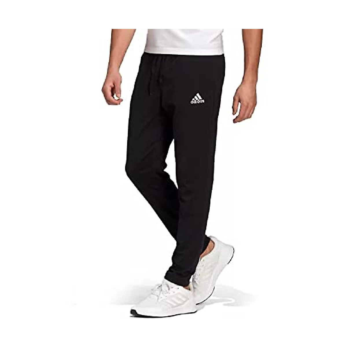 adidas Men's Essentials Fleece Regular Tapered Pants, Black/White, Large