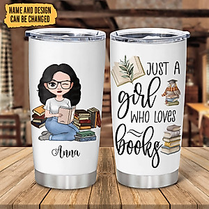 Hyturtle Personalized Book Lover Gifts for Book Reading Lover Librarian Bookish Girl Women - Birthday Christmas - Just A Girl Who Loves Books Custom Name Appearance 20oz Stainless Steel Tumbler