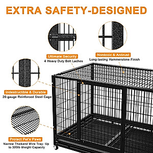 BOLDBONE 48/42/38 inch Heavy Duty Indestructible and Escape-Proof Dog Crate Cage Kennel for Large Dogs, High Anxiety Dog Crate with Removable Crate Trays, Wheels and Double Door, Extra Large XL XXL
