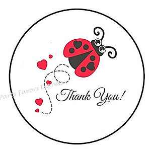 1.5" Inch Thank You Ladybug Hearts Stickers - Thank You Sticker - Thank You Sticker for Envelope Seals Labels - D #AA61RK (180 Pcs)