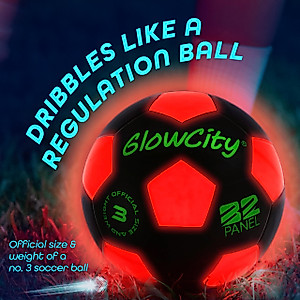GlowCity Light Up LED Soccer Ball for Kids - Size 3, Black/Red