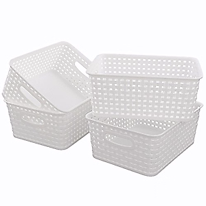 Lesbin White Plastic Weave Baskets, 4-Pack
