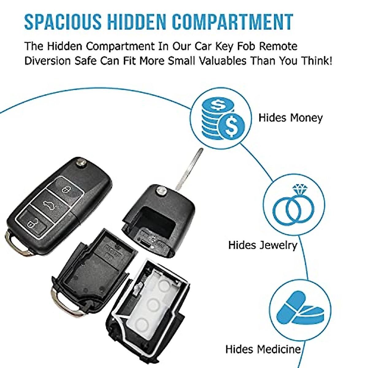 Sneaky Booze Stash Car Key Fob Remote Diversion Safe: Smell/Odor Proof Bag Discrete Portable Storage Container To Hide Pills Jewelry or Valuables Secret Hidden Travel Can Or Home Security 1 Pack