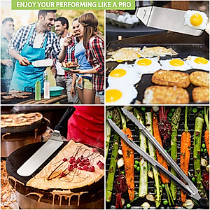 Metal Spatula Set of 4 - Griddle Accessories kit - Grill Flat Spatula Pancake Flipper Hamburger Turner - Metal Utensil Great for BBQ Grill Flat Top Cast Iron Griddle - Commercial Grade