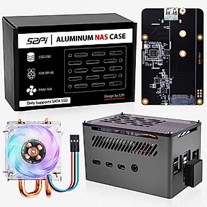 GeeekPi Aluminum NAS Case for Raspberry Pi 4 with ICE Tower Cooler and M.2 SATA SSD Adapter Board, Pi 4 PWM Cooling Fan with Heatsink for Raspberry Pi 4 Model B Only