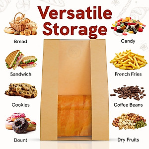 Riccle Large Bread Bags, Sourdough Bread Bags for Homemade Bread, 50% Thicker 13.7x8.2x3.7in, 30 Pcs Bakery Bags with Window and 30 Sealing Stickers - Paper Bread Bag For Kitchen Use, Bread Loaf Bags