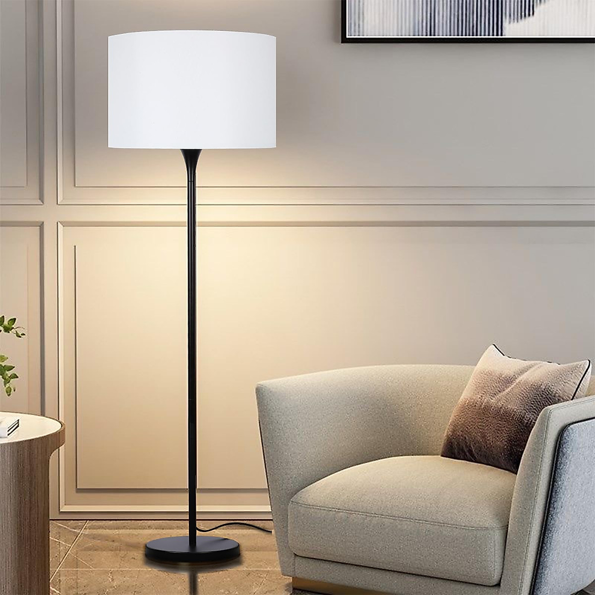 Floor Lamp Living Room 18 Inch Large Size Lampshade Modern Floor Lamp,Foot Switch Floor Lamp Easy to Assemble Standing Lamp, Suitable for Bedrooms, Study Rooms, Offices, Children's Rooms