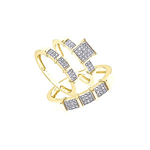 AFFY White Natural Diamond Engagement & Wedding Trio Bridal Ring Set in 10K Solid Yellow Gold (0.25 Carat, I-J Color, I2-I3 Clarity)