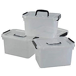 Begale 5 Quart Plastic Small Storage Container, Clear Latch Box with Latches, 4-Pack