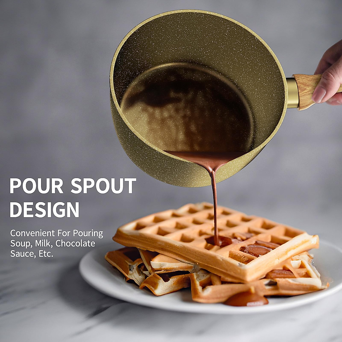 Innerwell Nonstick Frying Pan Set,Non Stick Sauce Pan Set with Lid Gold Granite Pans,1.5QT+2.5QT Saucepan 9.5 Inch Frying Pan Induction Cookware Set,PFOA Free