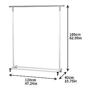 Buzowruil Clothing Rack Clothes Rack Standard Rod Simple Rolling Metal Garment Rack Organizer Freestanding Hanger with Wheels,White with Silver
