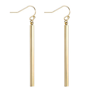 Aobei Pearl Minimal Long Bar Earrings 18k Gold Plated Drop Line Dangle Geometric jewelry for Women