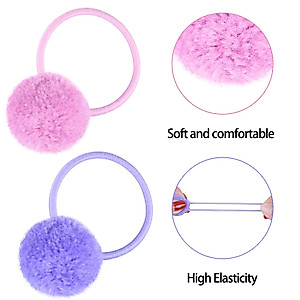 Suyegirl 24 Pcs Girls Fluffy Pom Ball Hair Ties, Hair Elastics, Value Set, Ponytail Holders for Girls & Toddlers