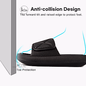 LongBay Comfy Cloud Cushion Slides for Women and Men | Soft Thick Sole EVA Sandals with Adjustable Strap | Non Slip Shower Slippers