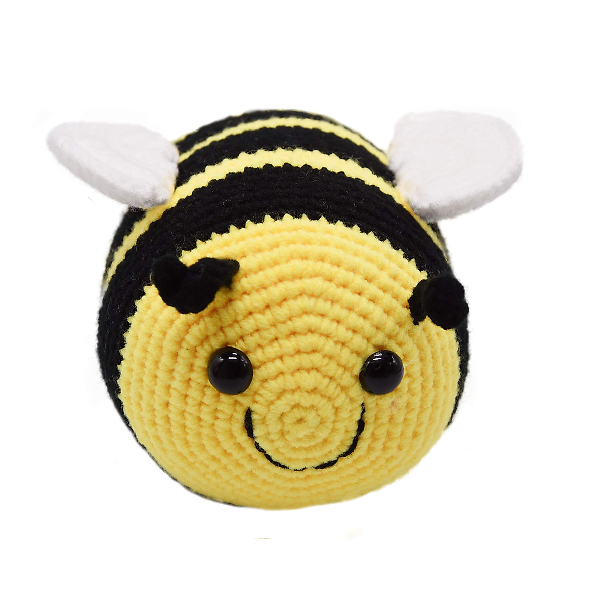 BABOLI Handmade Emotional Support Bee Stuffed Animal Crochet Fuzzy Bumblebee with Smile Face and White Wings Knit Soft Yarn Plush Bee Toy Pretty Sweet Gifts for Kids or Stuff Collection 6 Inch