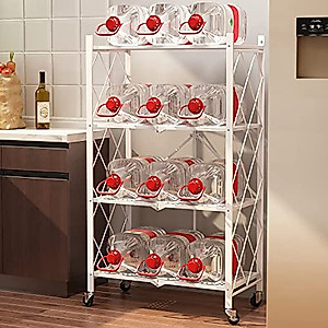 VOLPONE Metal Storage Shelves with Wheels Foldable Garage Shelving No Assembly Shelving Unit for Kitchen Bathroom White 4 Tier