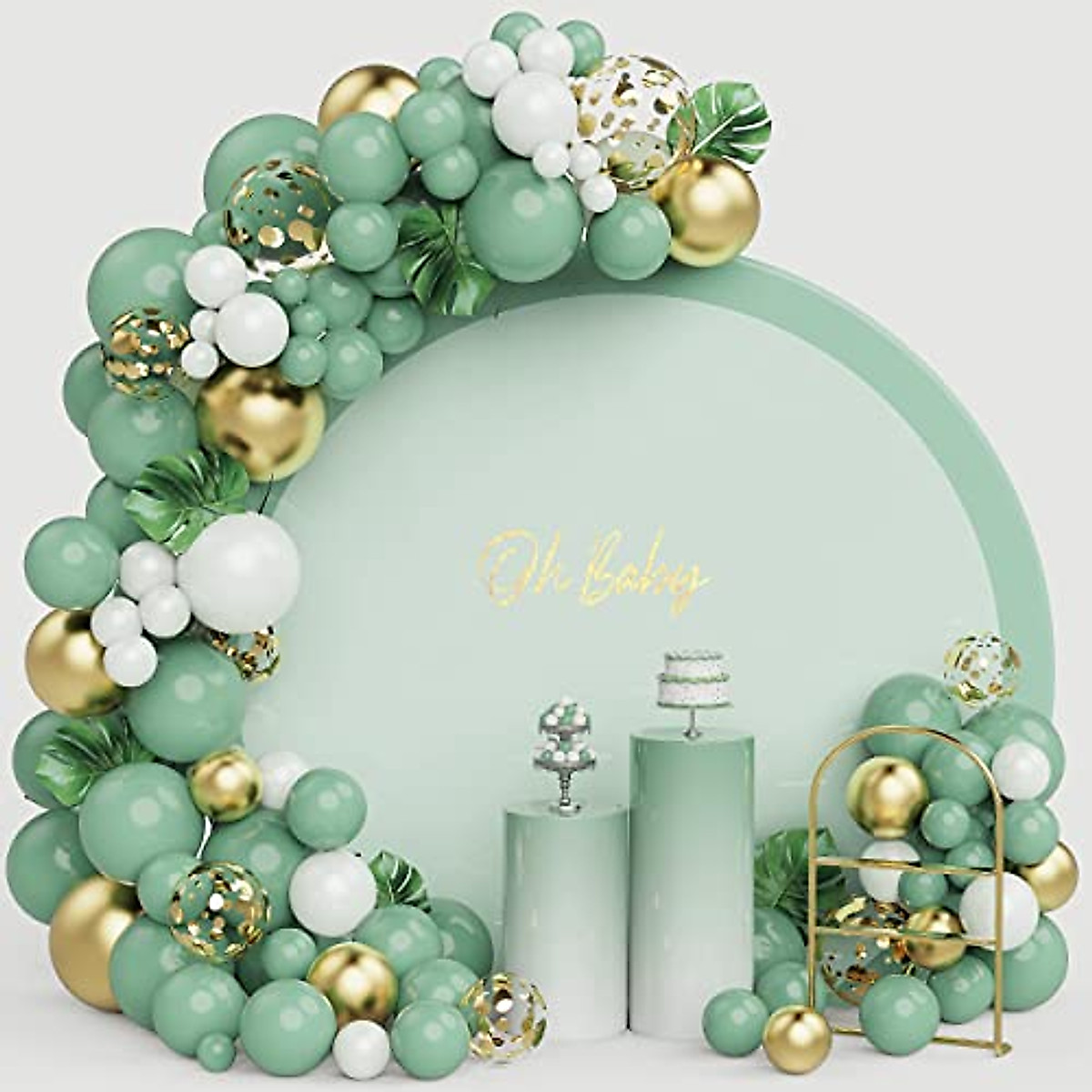 Sage Green, White & Gold Balloon Garland Kit - 125pcs