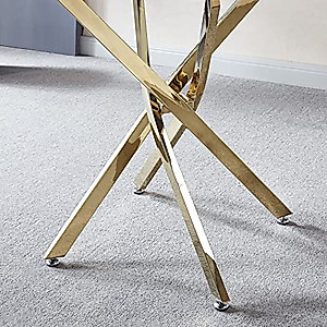 Henf Modern Glass Round Top Dining Table with Gold Metal Legs, Contemporary Circle Tempered Glass Dining Table with Stainless Steel Base for Home Office Kitchen Dining Room (Table Only)