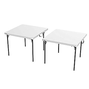 Lifetime 80884 37-Inch Square Fold-in-Half Table, 2 Pack, Light Commercial, White Granite