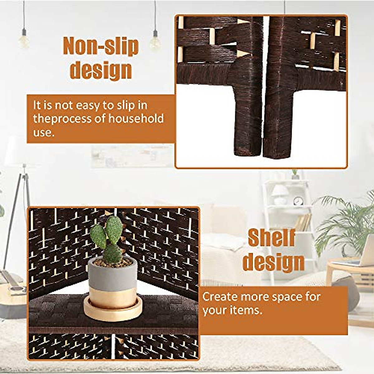 Room Dividers and Folding Privacy Screens 6 Panel 70.6 Inch Tall Portable Room Seperating Divider w/ 2 Display Shelves Solid Wood Room Partitions Freestanding for Home, Office, Restaurant