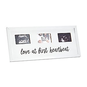 Juvale Baby Sonogram Picture Frame for 3 Ultrasound Photos, Love at First Heartbeat (17 x 7.5 x 0.5 In, White)