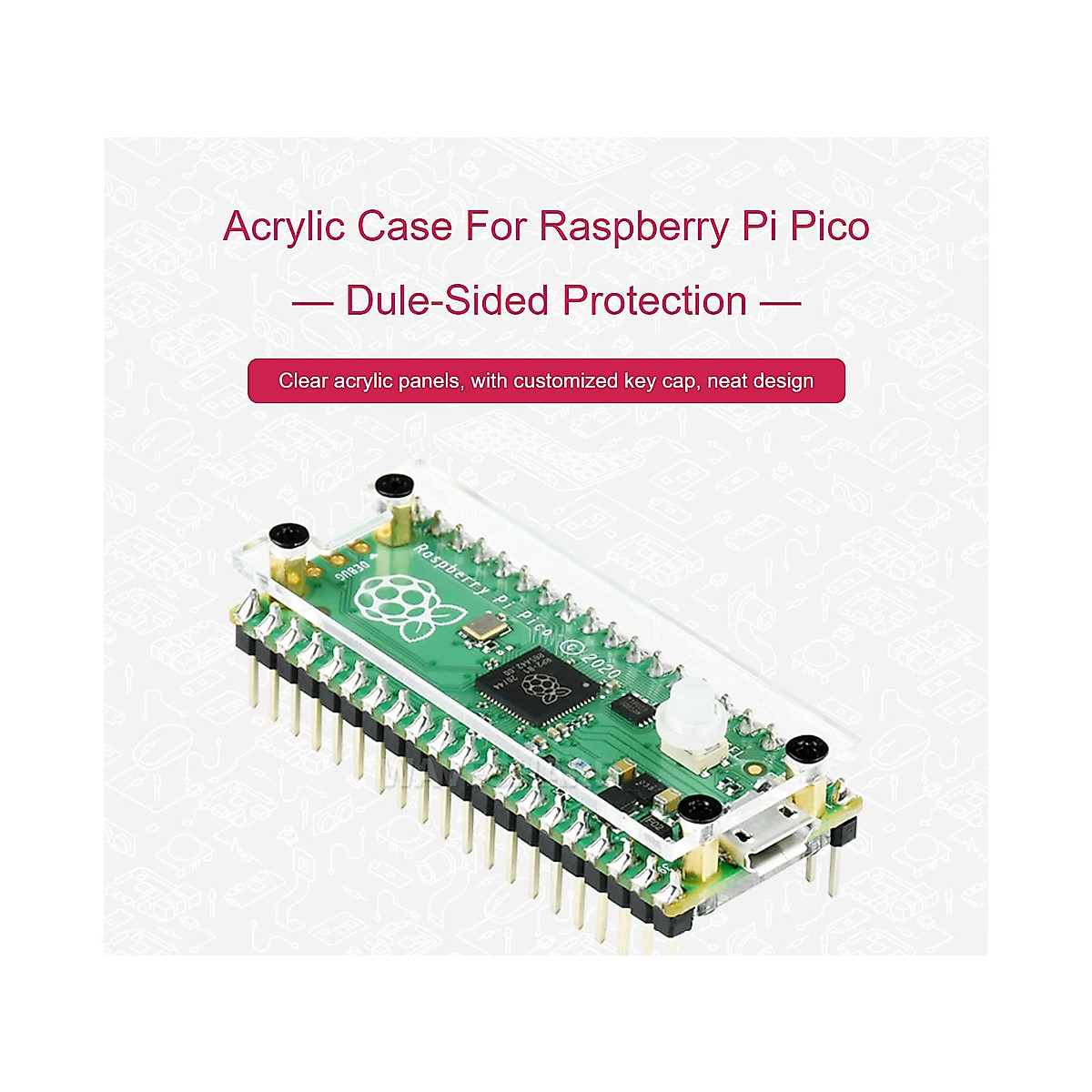 Waveshare Clear Acrylic Protection Case for Raspberry Pi Pico, Customized Key Cap, Neat Design