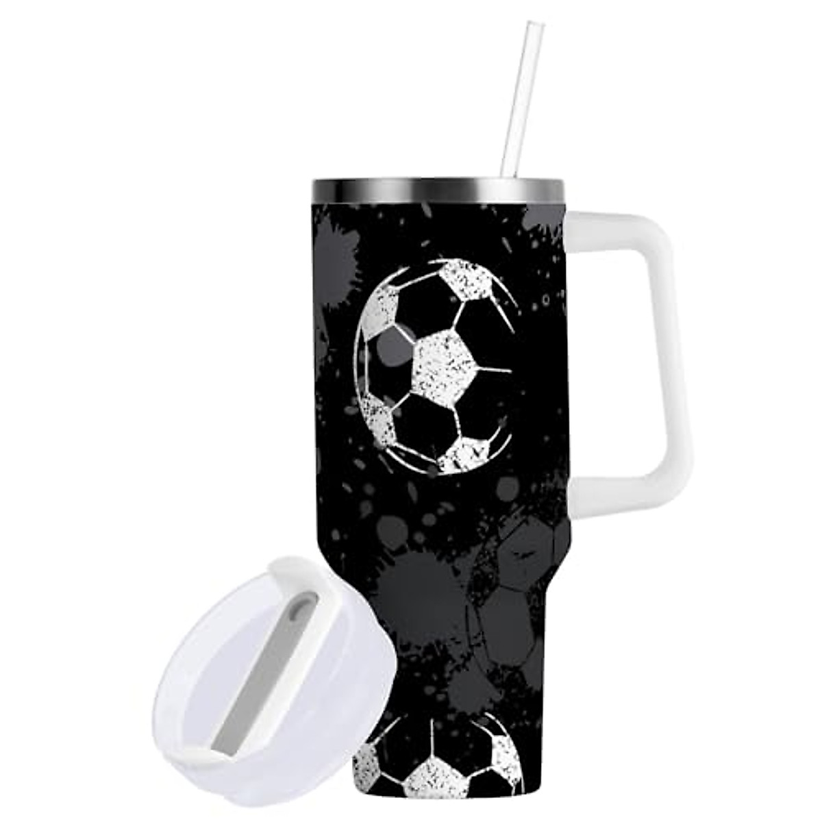 ARGTILDN 40 oz Tumbler Football Sport Soccer Insulated Travel Mug with Handle and Straw Lid Stainless Steel Vacuum Coffee Cup Tea Beverage Container Water Bottles for Car Sports office