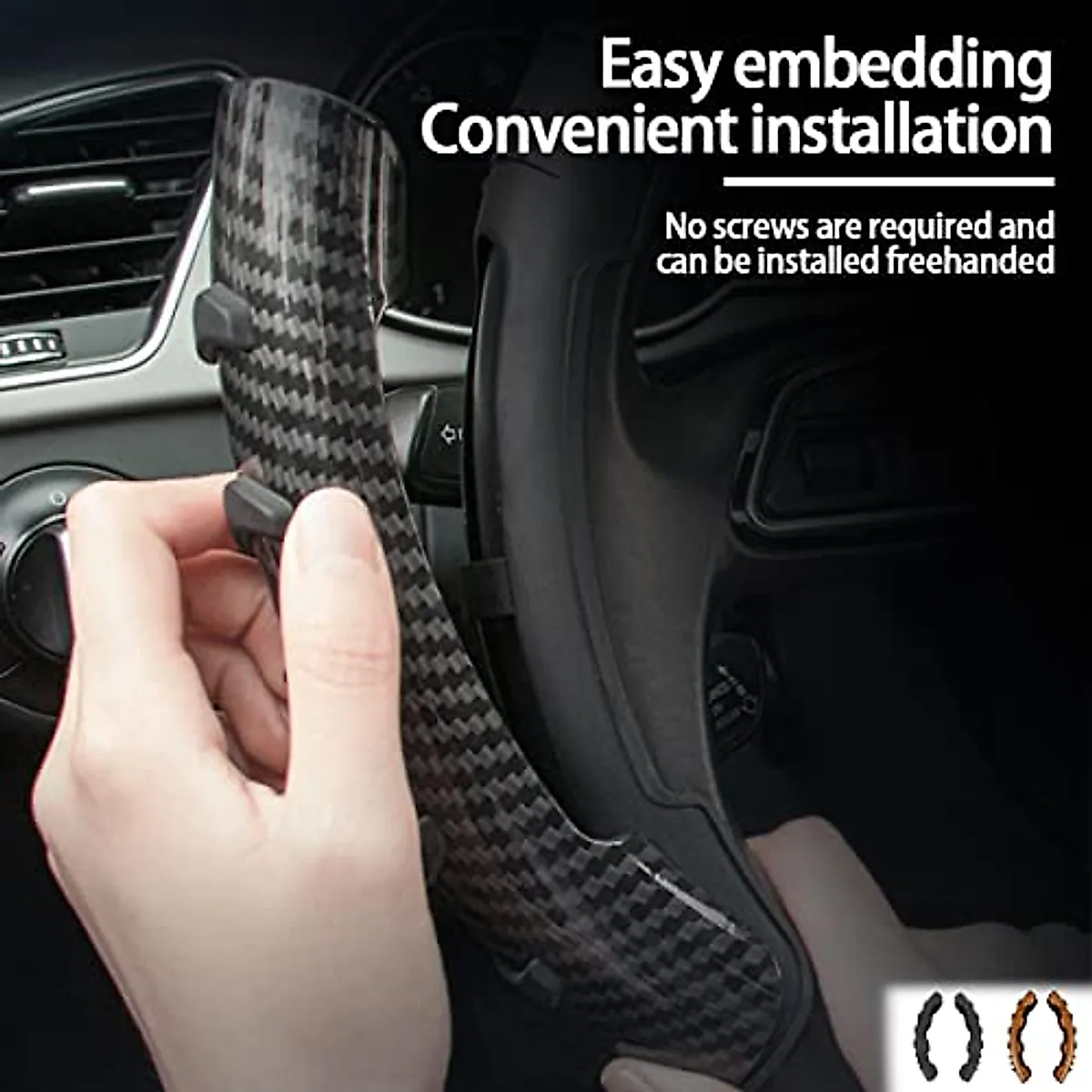 Moioee Carbon Fiber Anti-Slip Steering Wheel Grips Booster Cover Trim, Car Steering Handle Protector Assist Ferrule, Auto Interior Accessories Universal for Women Men, Suitable for Most Models