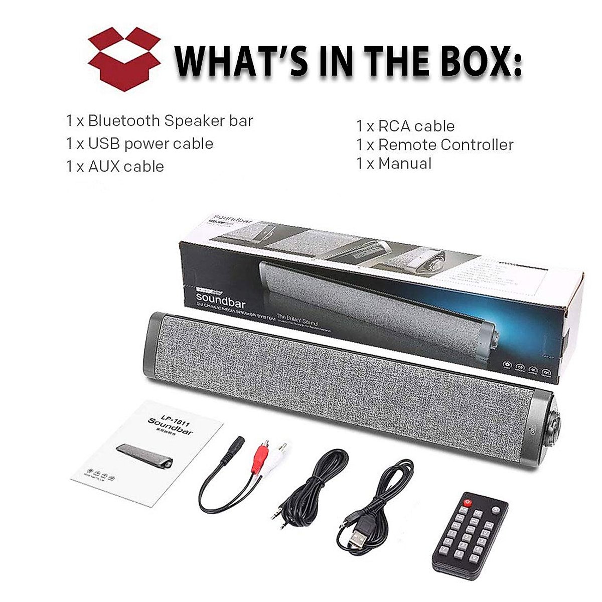 ASIYUN Sound Bar, Wired and Wireless Bluetooth 5.0 Audio Speaker Surround Sound Home Theater Built-in Subwoofers for TV/PC/Phones/Tablets with Remote Control (Support Device with AUX/RCA/USB Function)