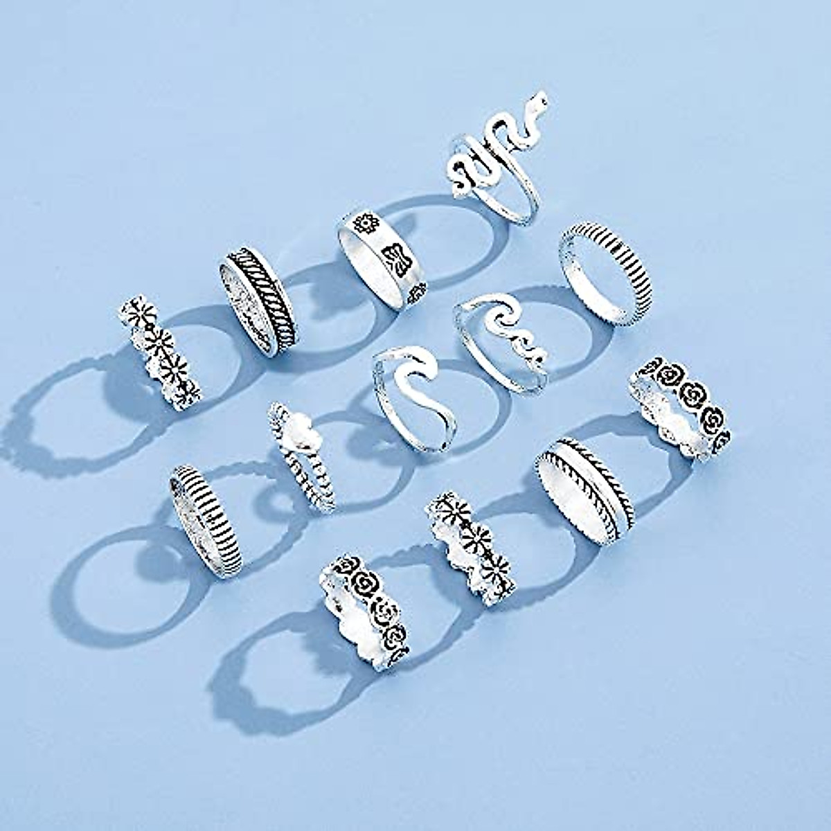 GIGB PBDK 6-14Pcs Vintage Knuckle Rings Set Snake Butterfly Finger Rings Set Stacking Joint Midi Rings Sets for Women (13Pcs)