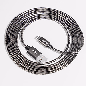 Tuocalo 2Pack 6.6ft Metal Braided Cable, Indestructible Chew Proof Fast Charging Cord, Strong Durable Wire, Stainless Steel, Tangle Free, Pet Resistant, Charge and Data sync at high Speed