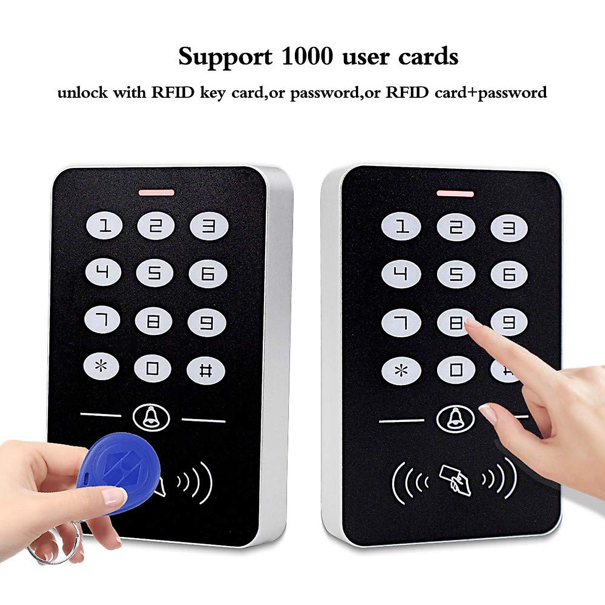 HFeng Access Control System Kit 125KHz RFID Keypad + DC12V 3A Power Supply Controller + Door Exit Button + 10pcs Keyfobs Card for Home Alarm Wooden/Metal/Glass Door